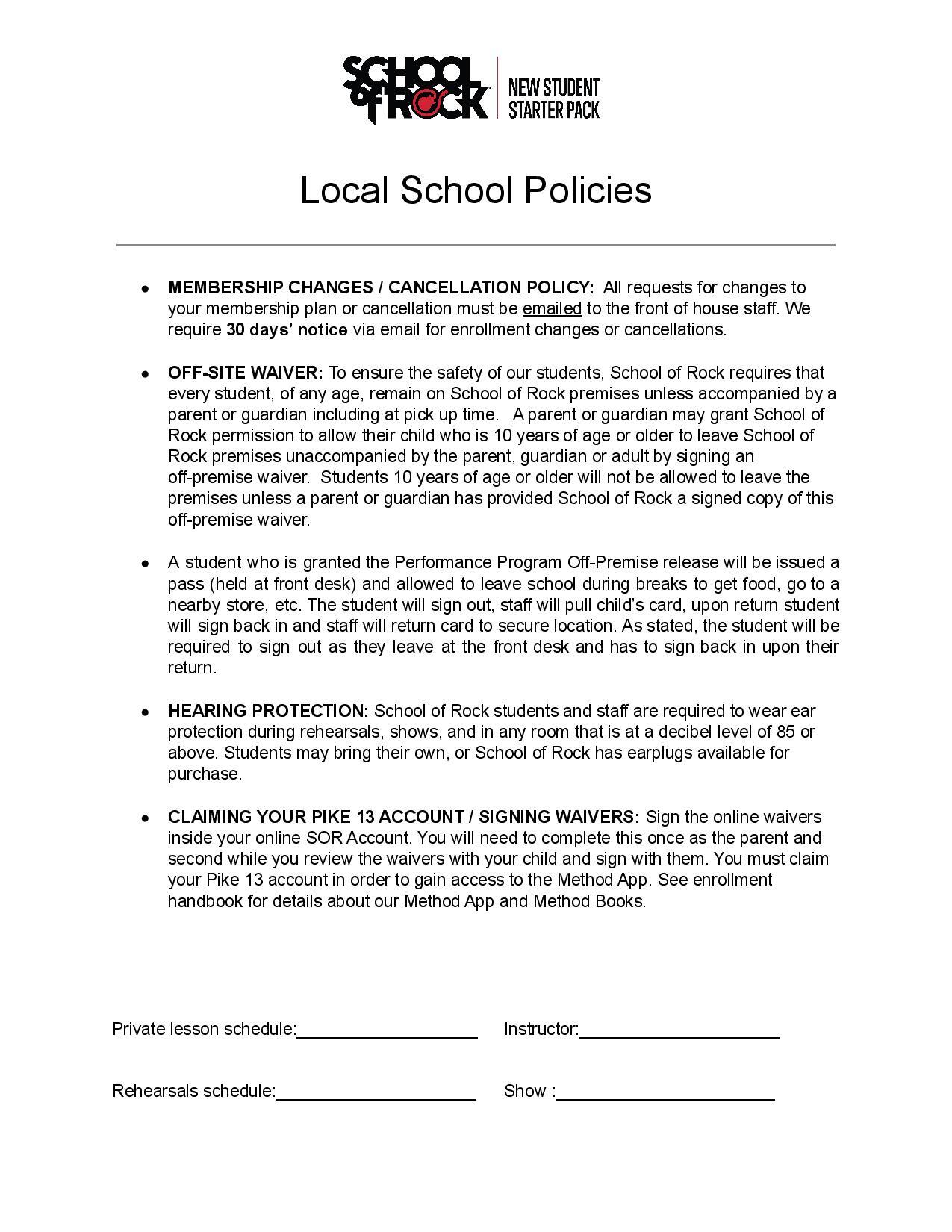 Local School Policies Local School Policies