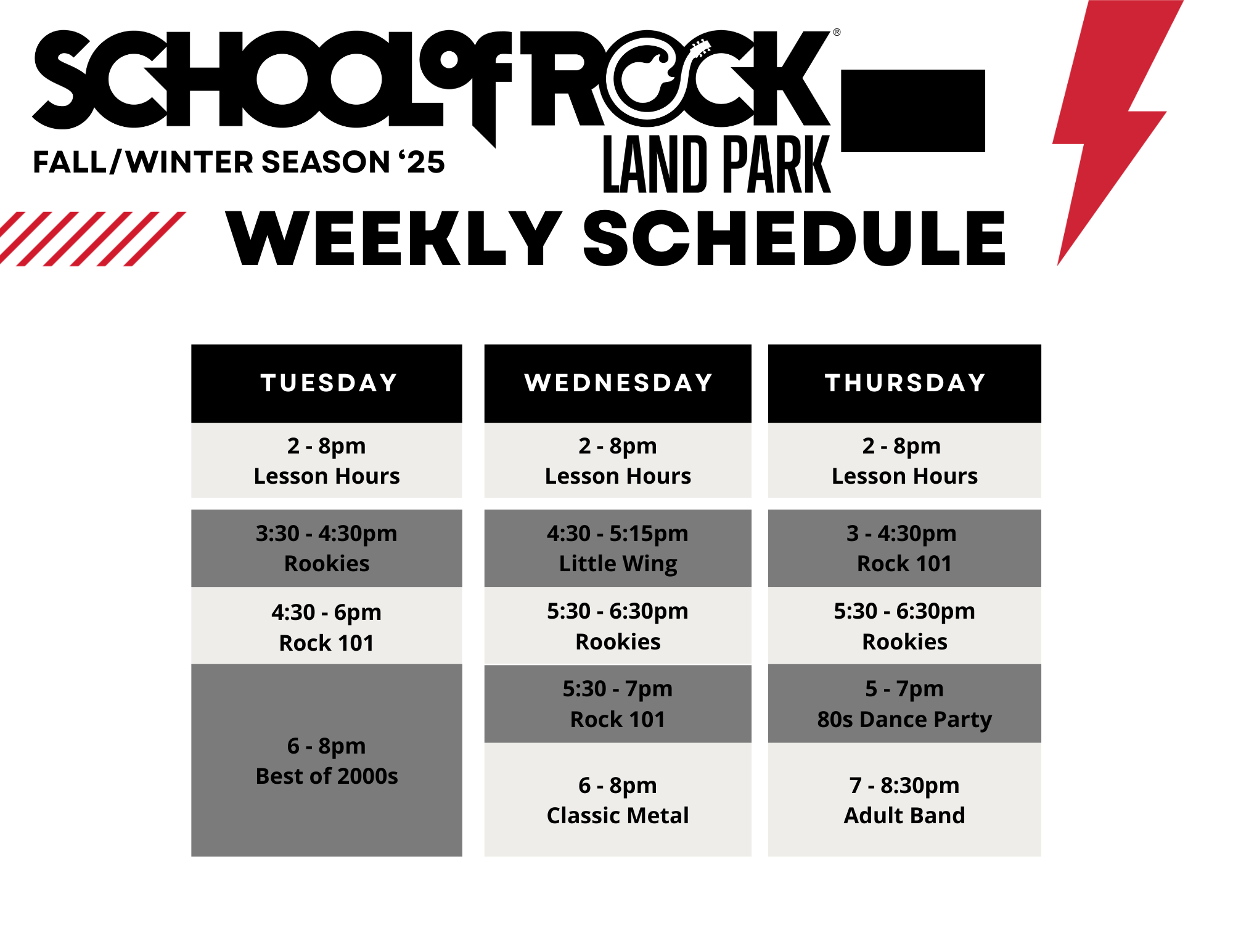 Weekly Schedule (Oct 2025 - Jan 2026)