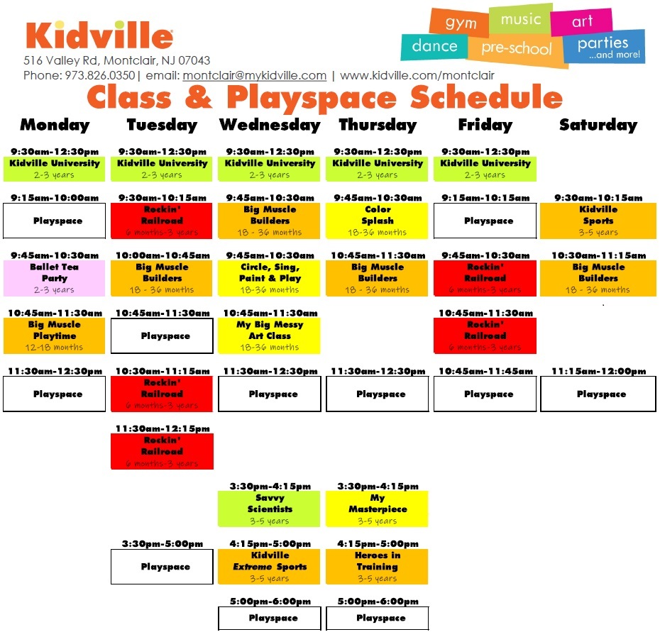 Current Class Schedule & Playspace Hours
